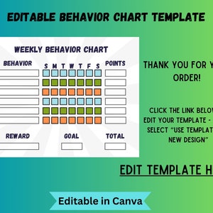 Editable Girl or Boy Printable Weekly Behavior Chart Gender Neutral - Etsy