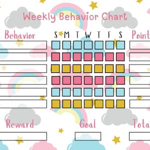 Editable Rainbows and Stars Pastel Printable Weekly Behavior Chart - Etsy