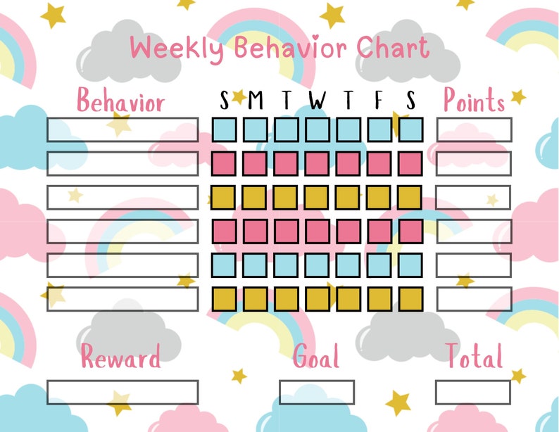 Editable Rainbows and Stars Pastel Printable Weekly Behavior Chart - Etsy