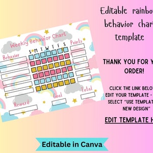 Editable Rainbows and Stars Pastel Printable Weekly Behavior Chart - Etsy