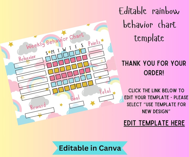 Editable Rainbows and Stars Pastel Printable Weekly Behavior Chart - Etsy