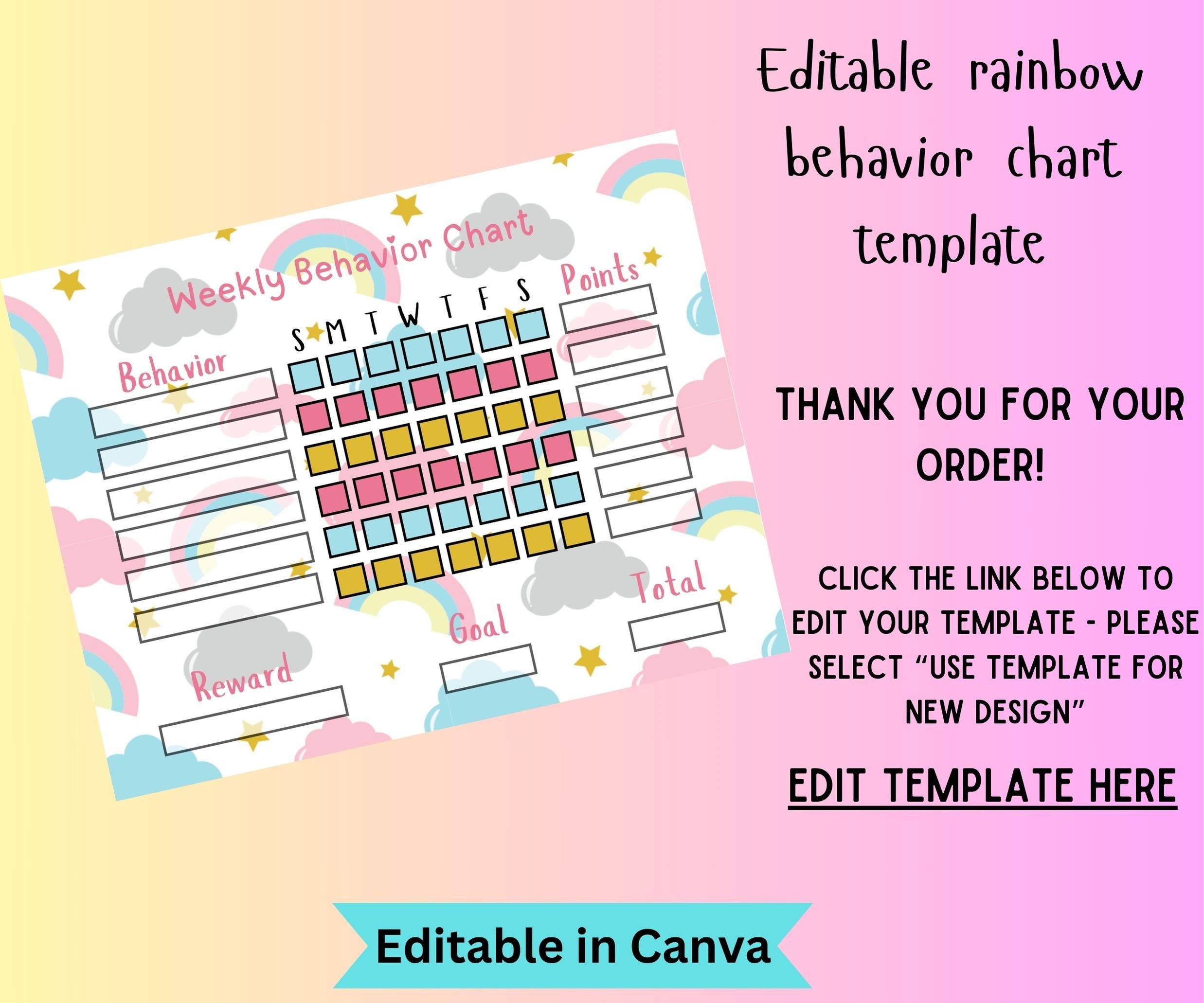 Editable Rainbows and Stars Pastel Printable Weekly Behavior Chart - Etsy