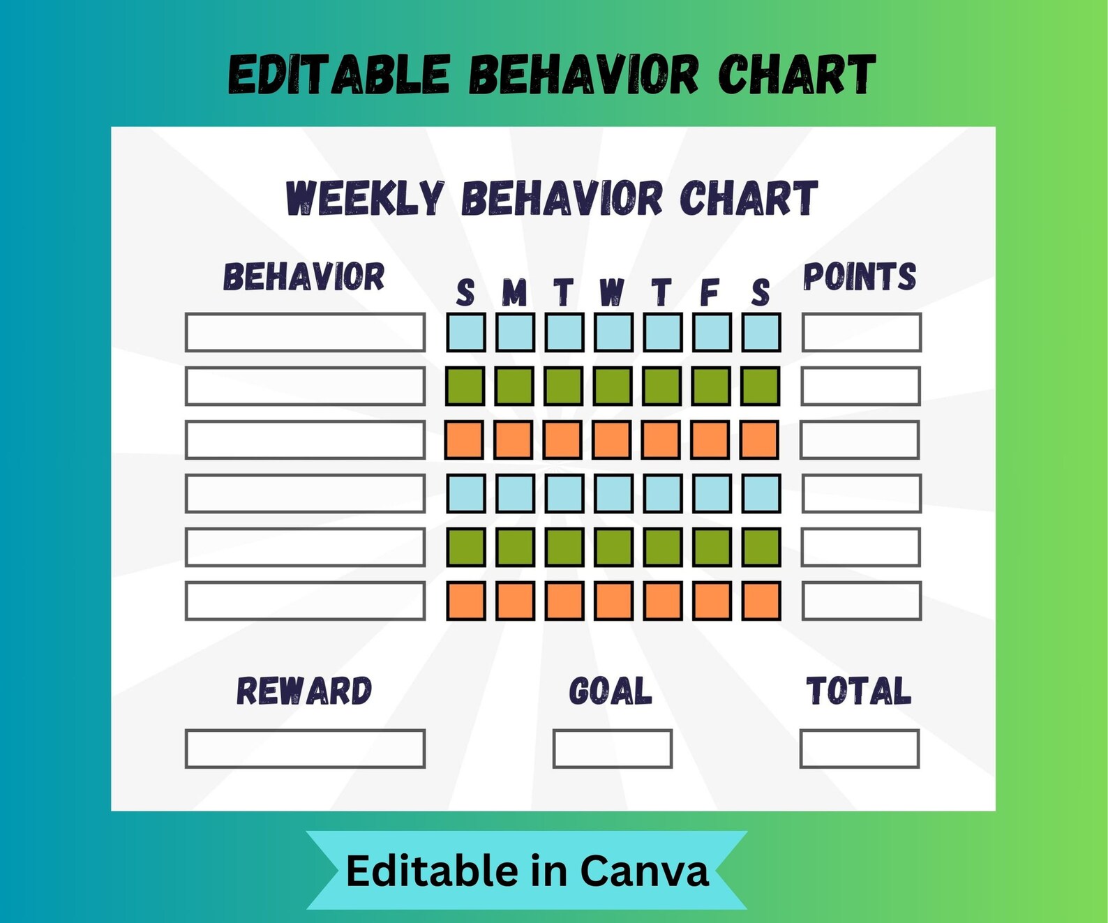 Editable Girl or Boy Printable Weekly Behavior Chart Gender Neutral - Etsy