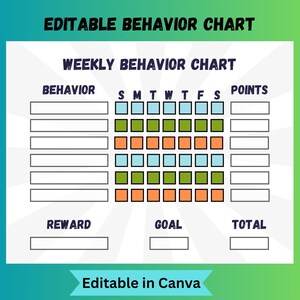 Editable Girl or Boy Printable Weekly Behavior Chart Gender Neutral - Etsy