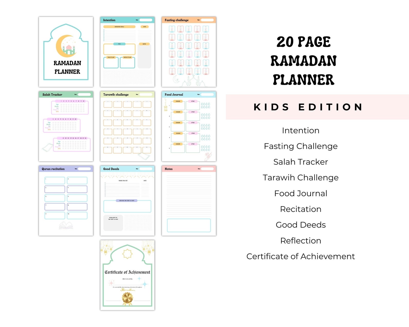 Ramadan Planner for Kids, Salah Tracker, Acts of Kindness, Food Journal ...