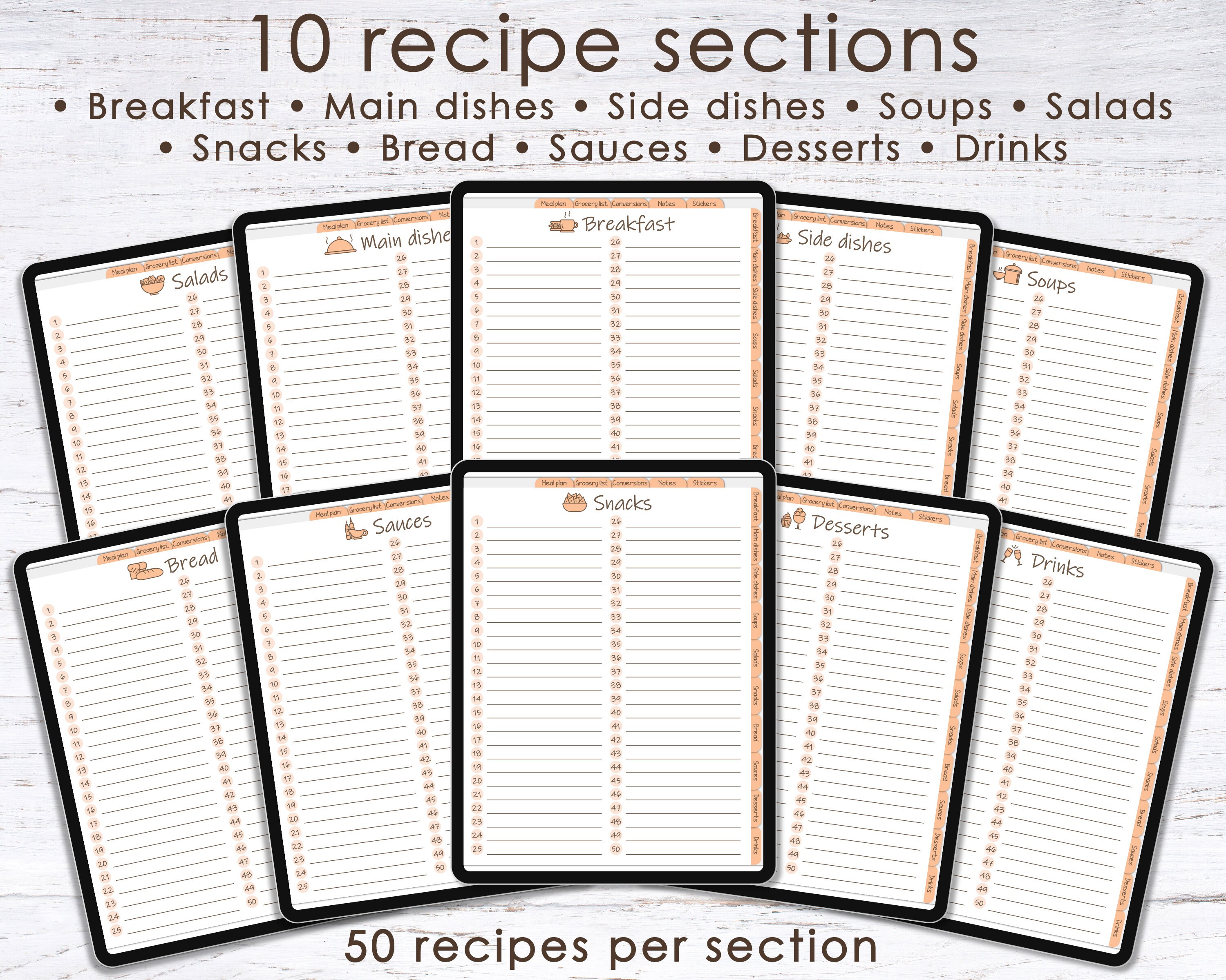 Digital Recipe Book PDF Template for Goodnotes, Hyperlinked Recipe Book ...