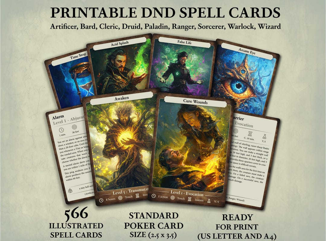 Dnd Spell Cards 5e, 2024 and 2014 Dnd Spell Cards, Dnd Spellbook ...