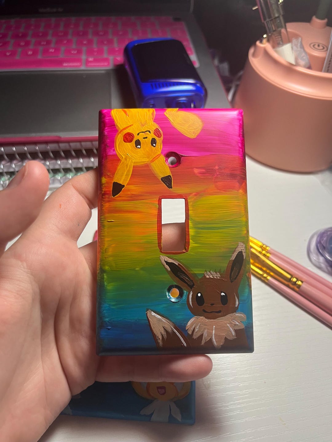Gay Pokemon Eevee and Pikachu Light Switch Cover Acrylic Painting - Etsy