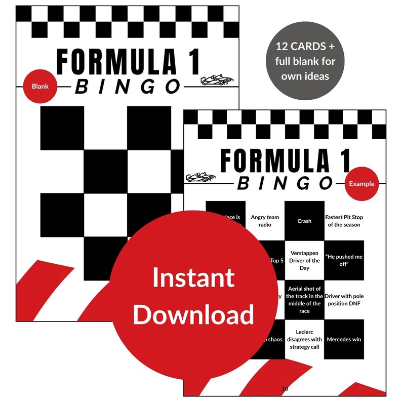 F1 Bingo – Printable Formula 1 Race Day Game | Instant Digital Download ...