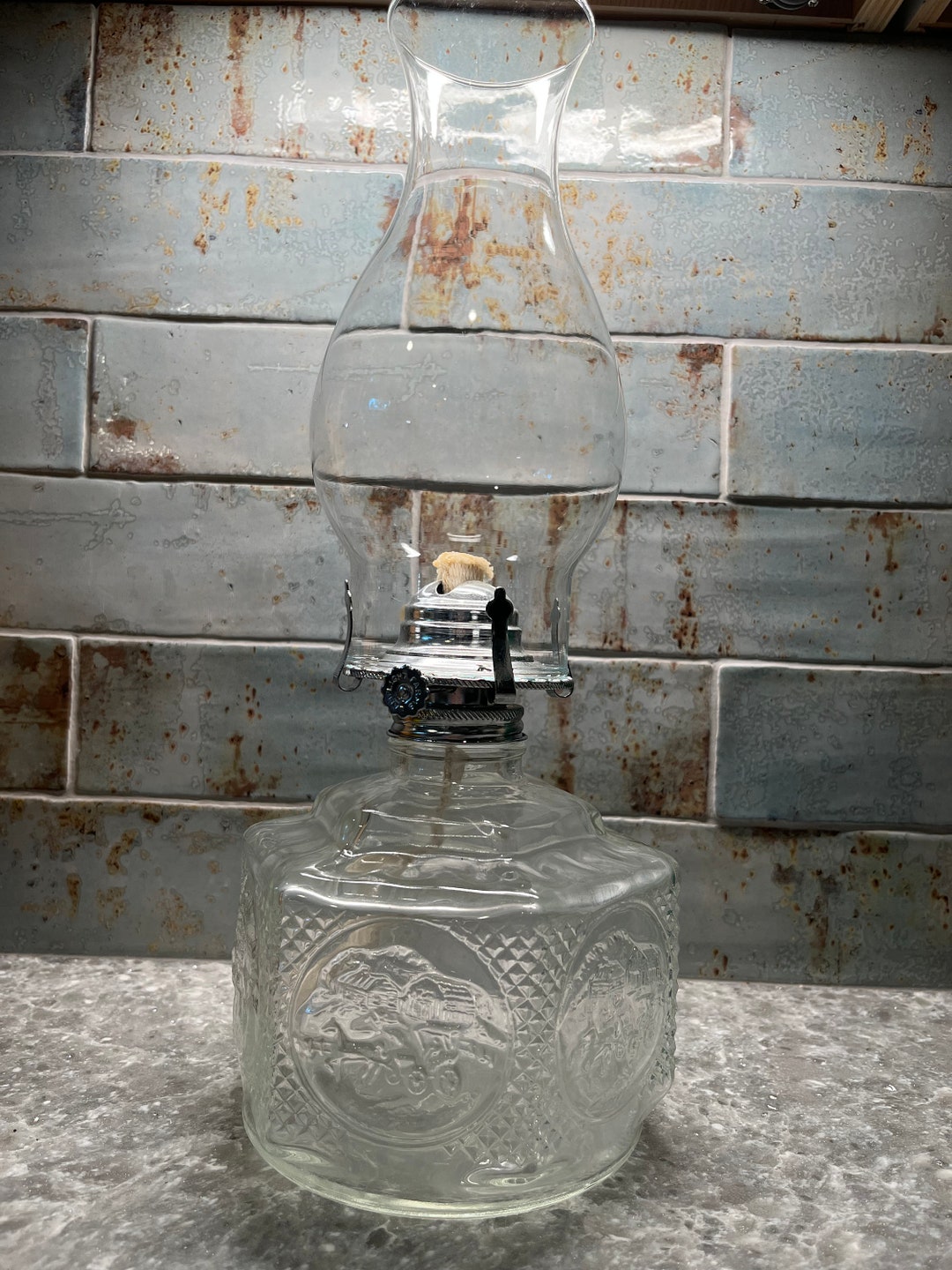 Vintage Lamplight Farms Oil Lamp Hexagon With Horse & Buggy Design - Etsy