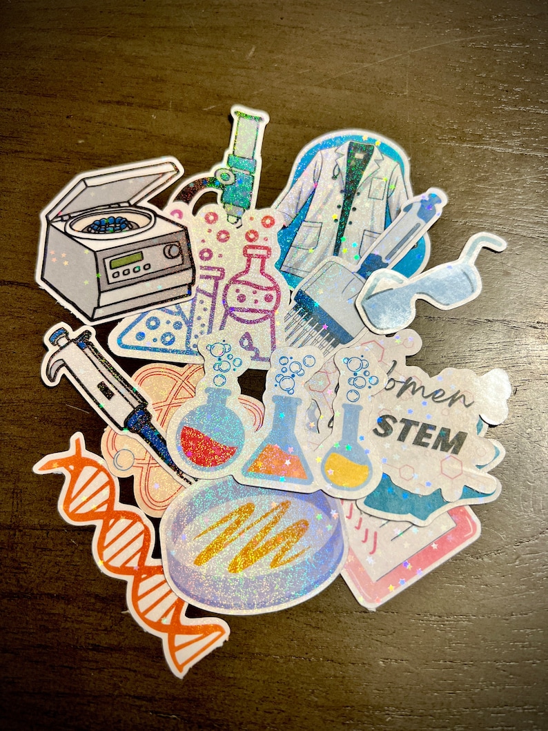 Science Stickers - Pipette, Brain, DNA, Coffee Molecule and More ...