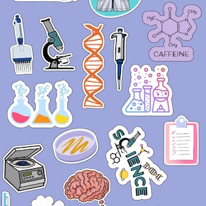 Science Stickers - Pipette, Brain, DNA, Coffee Molecule and More ...