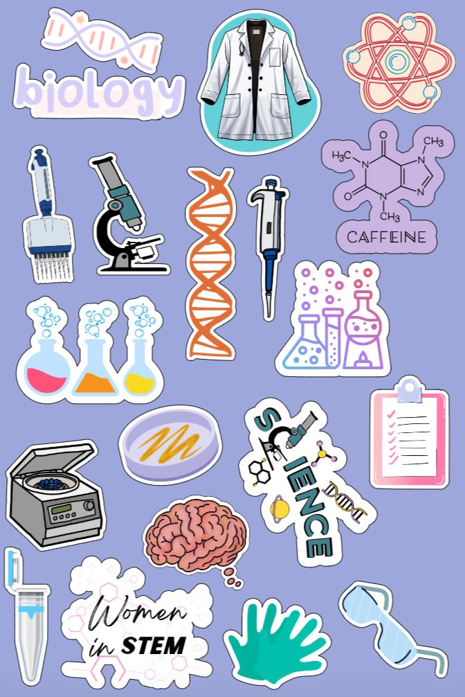 Science Stickers - Pipette, Brain, DNA, Coffee Molecule and More ...