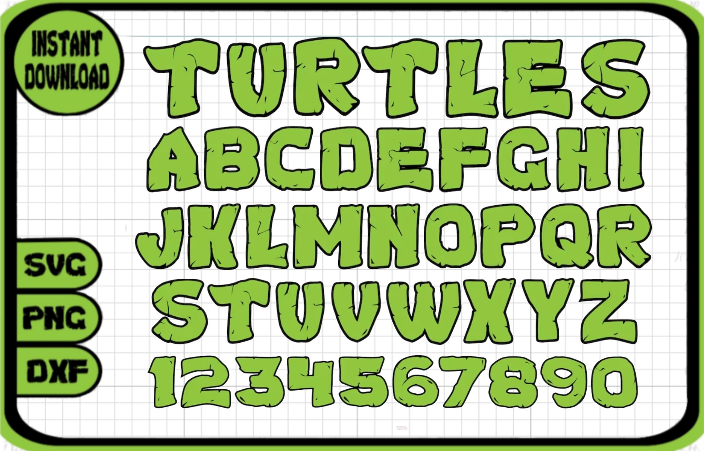 Cartoon Turtle Font Svg Png Dxf and Otf / Customise / Cricut Digital ...