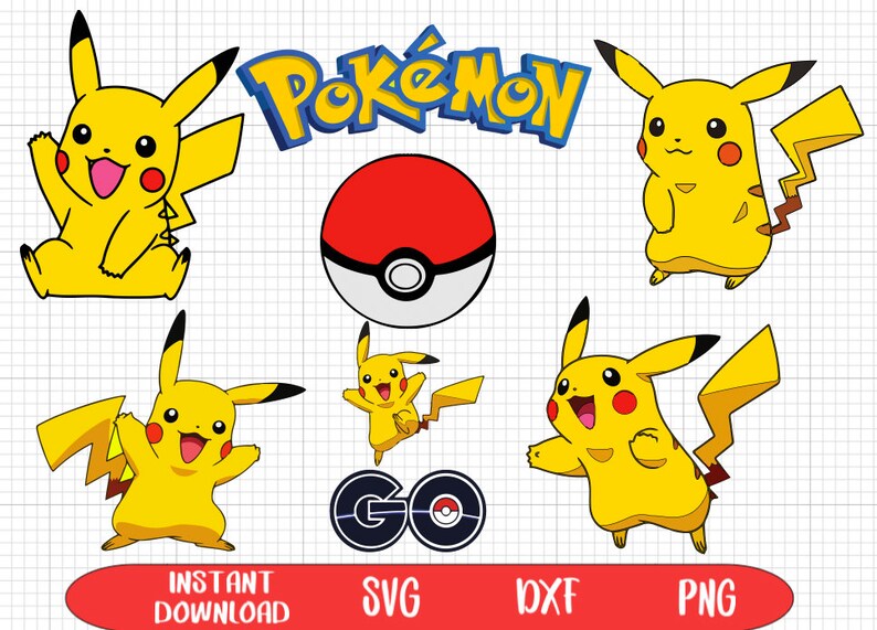 Cartoon Pikachu Bundle Svg Png Dxf / Customise / Cricut Digital Design ...