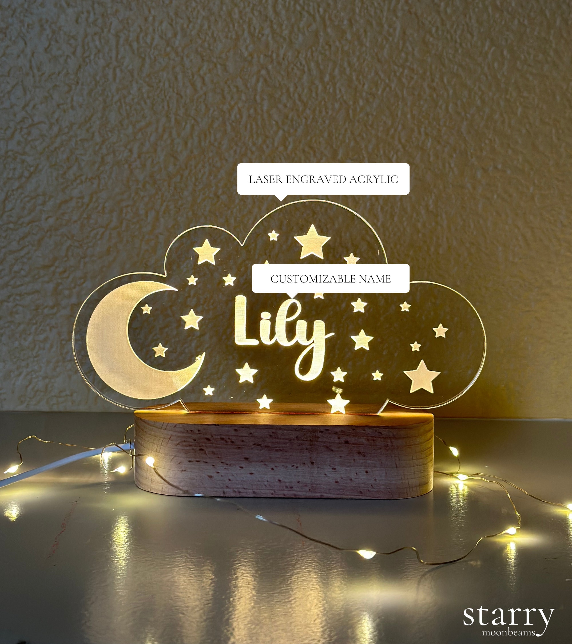 Moon and Stars Personalized Night Light for Nursery Decor Custom ...