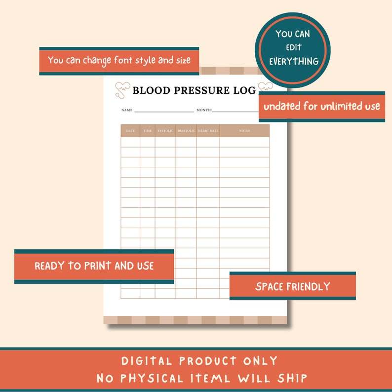 Printable Blood Pressure Chart, High Blood Pressure Monitoring ...