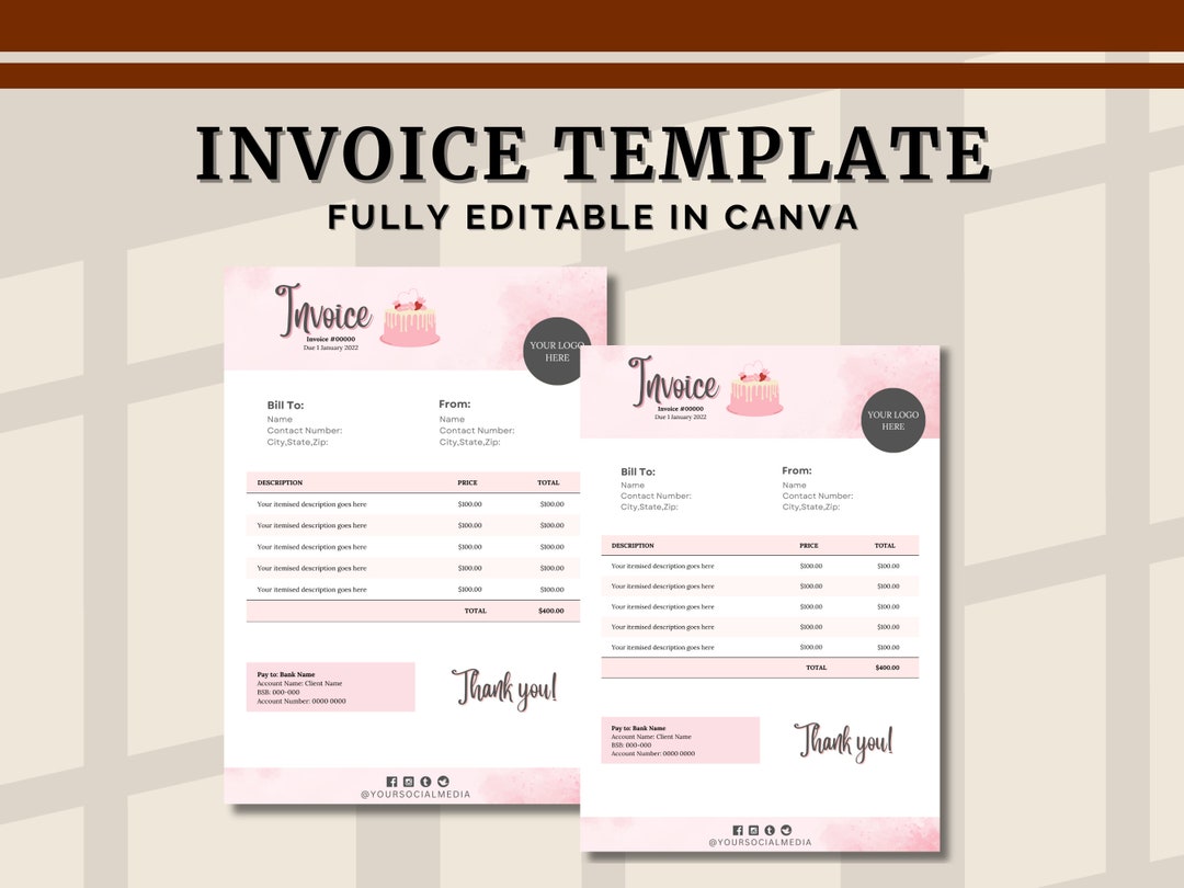 Cake Invoice Template for Cake Shop Pink Invoice Receipts for Dessert ...