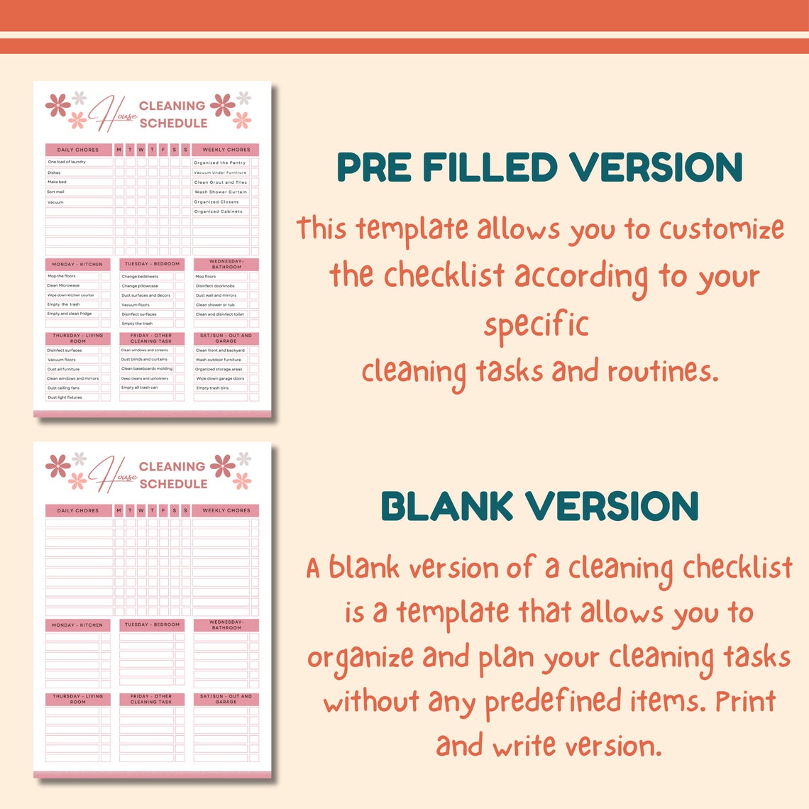 Floral House Cleaning Checklist for Mom, Printable Adult Chore Chart ...