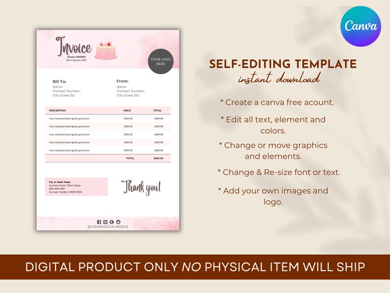 Cake Invoice Template for Cake Shop Pink Invoice Receipts for Dessert ...