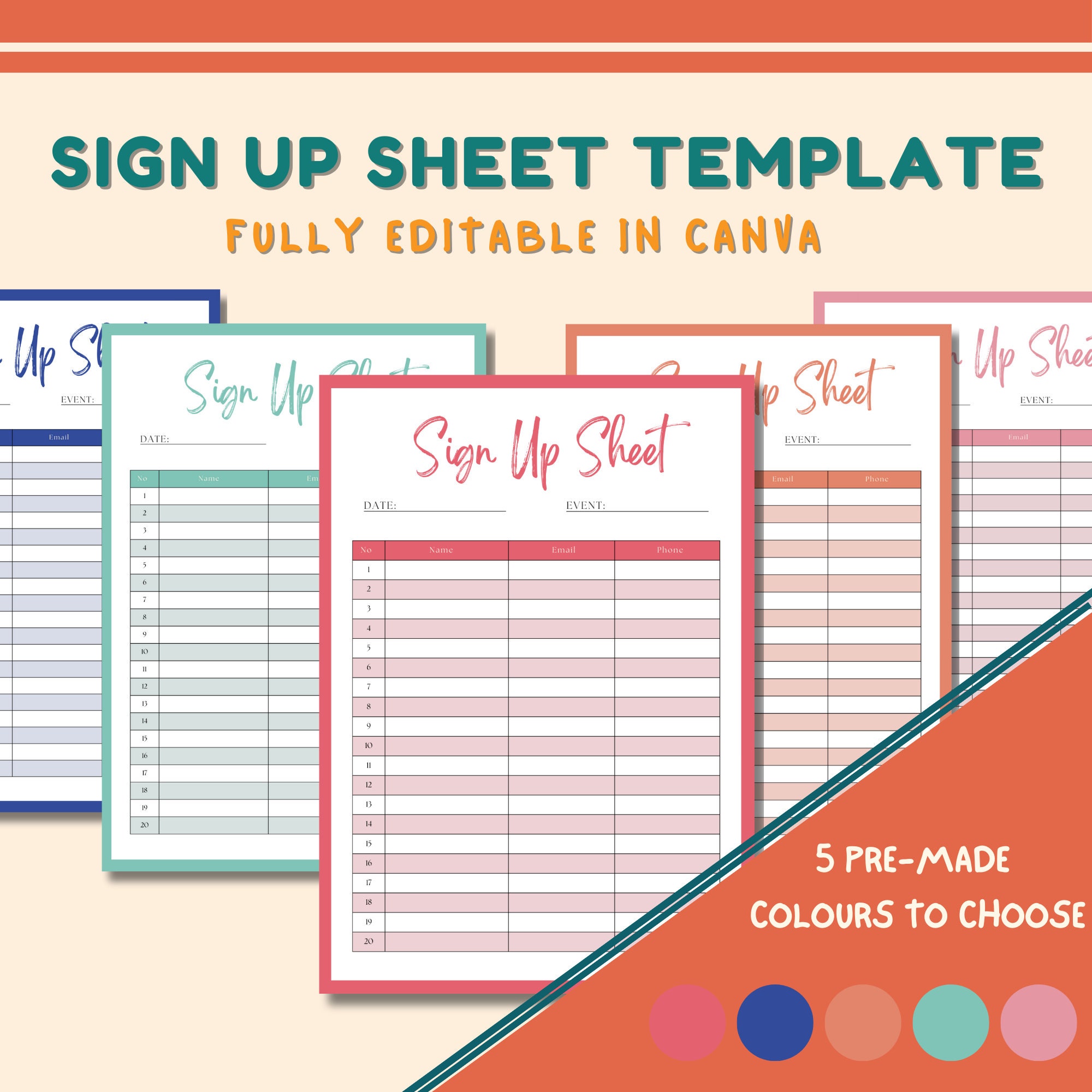 Pastel Sign up Sheet Event Organizing , Attendance Sign up for Church ...