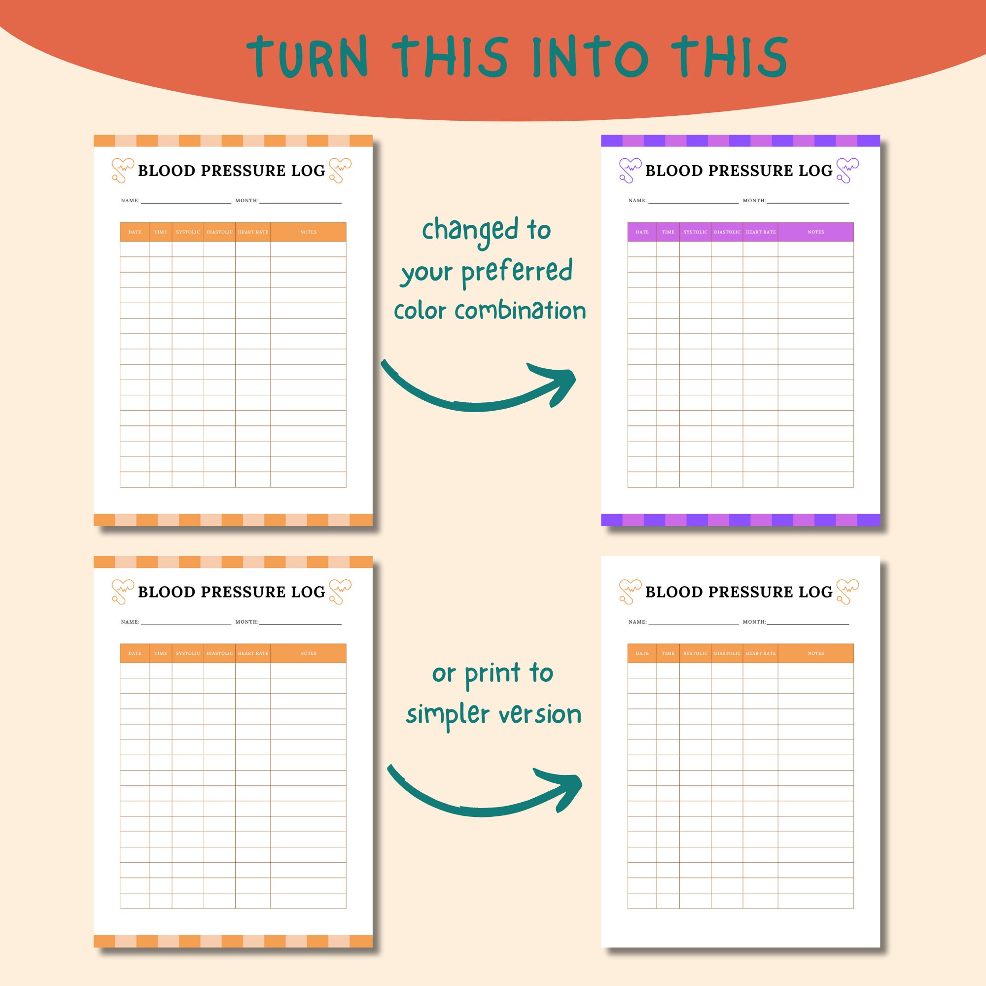 Printable Blood Pressure Chart, High Blood Pressure Monitoring ...