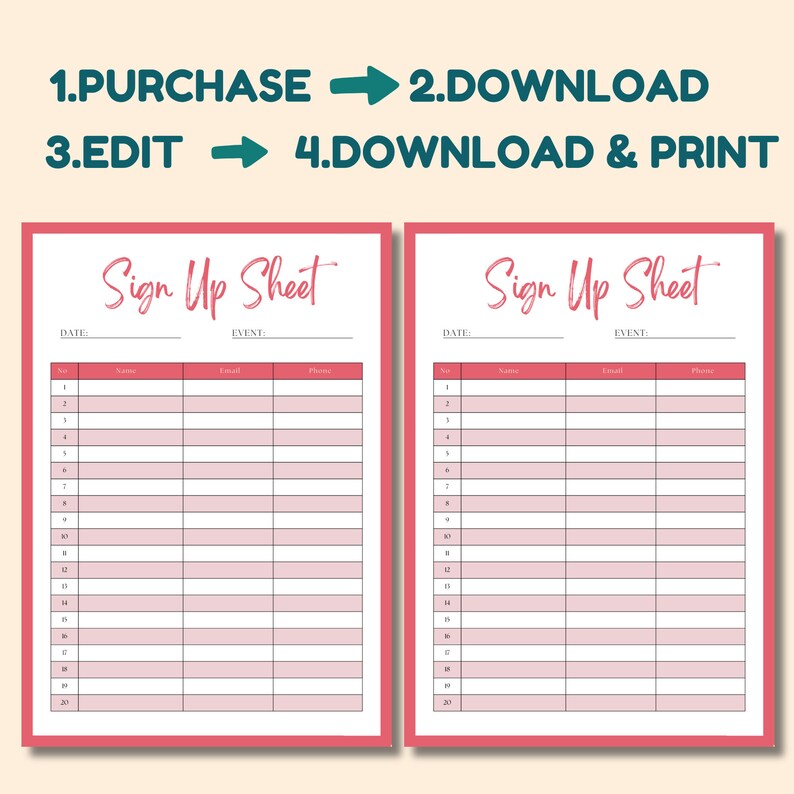 Pastel Sign up Sheet Event Organizing , Attendance Sign up for Church ...