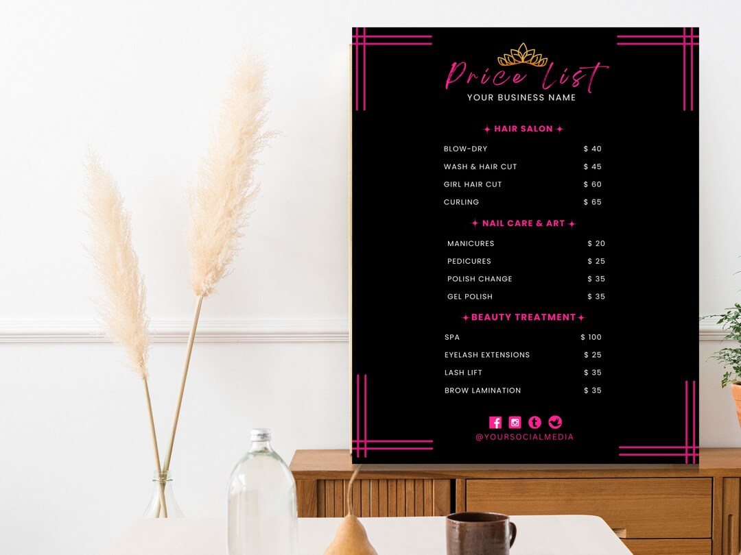 Girl Boss Beauty Salon Price List, Hair Salon Pricelist Flyer Template ...
