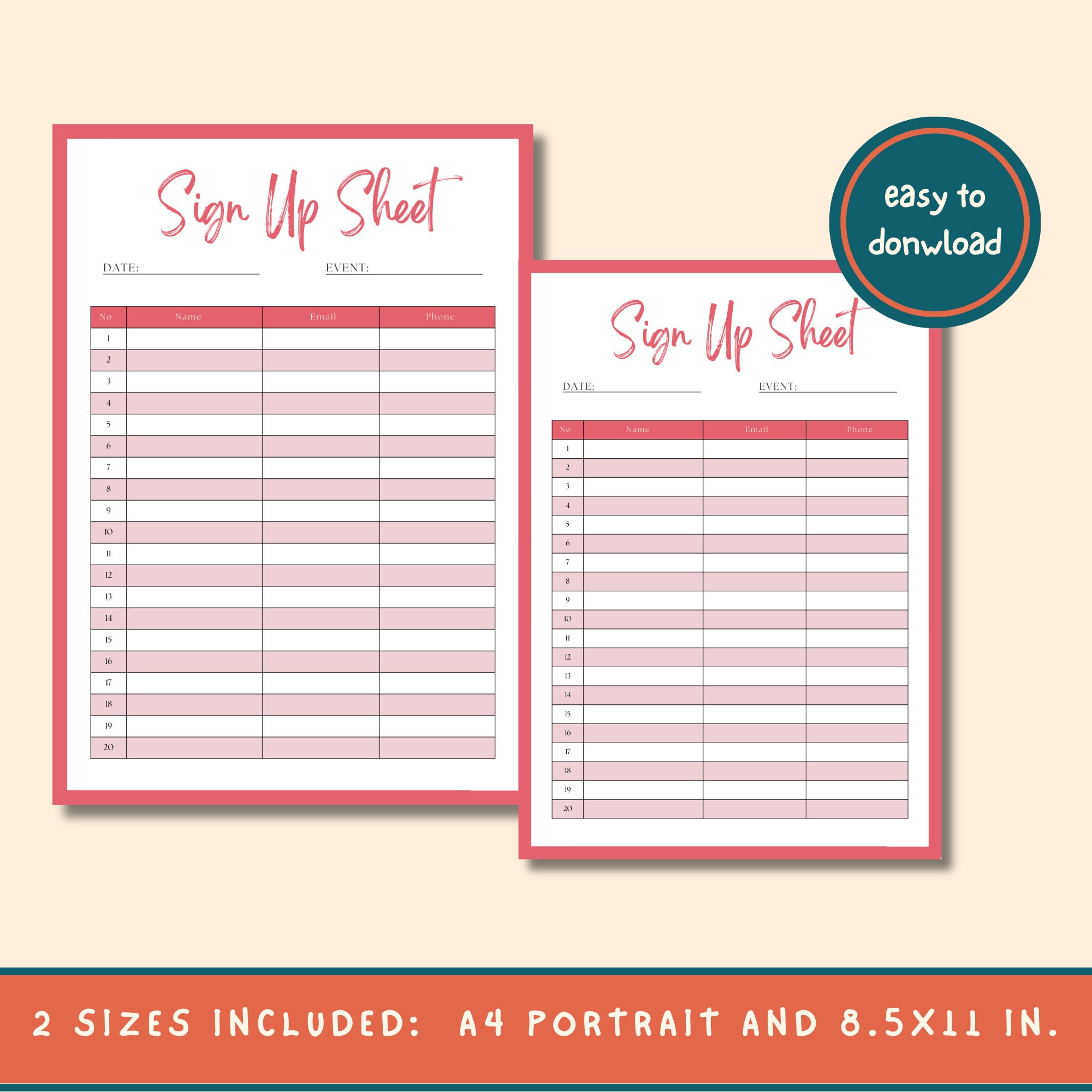 Pastel Sign up Sheet Event Organizing , Attendance Sign up for Church ...