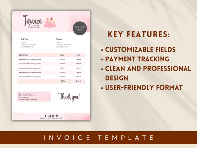 Cake Invoice Template for Cake Shop Pink Invoice Receipts for Dessert ...