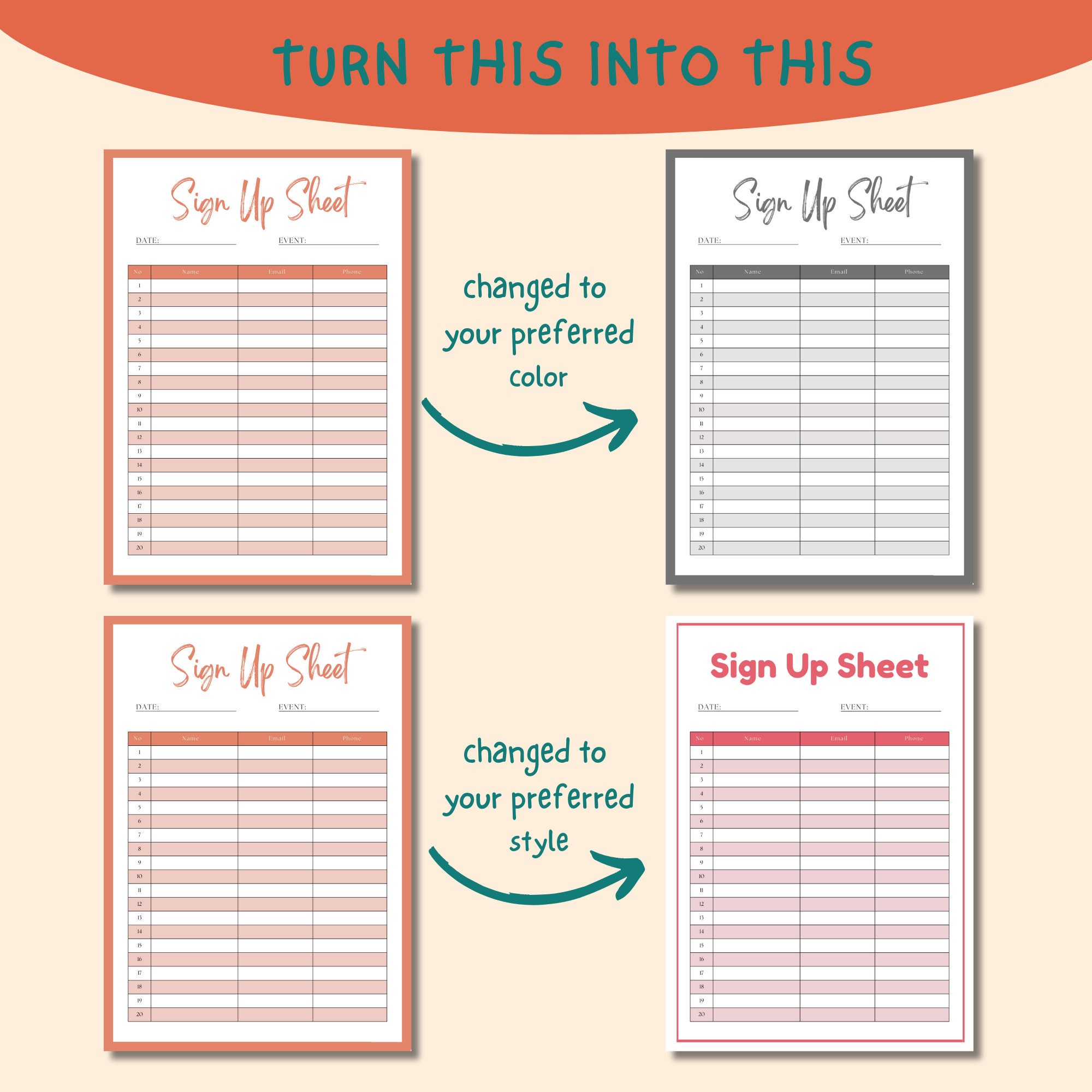 Pastel Sign up Sheet Event Organizing , Attendance Sign up for Church ...
