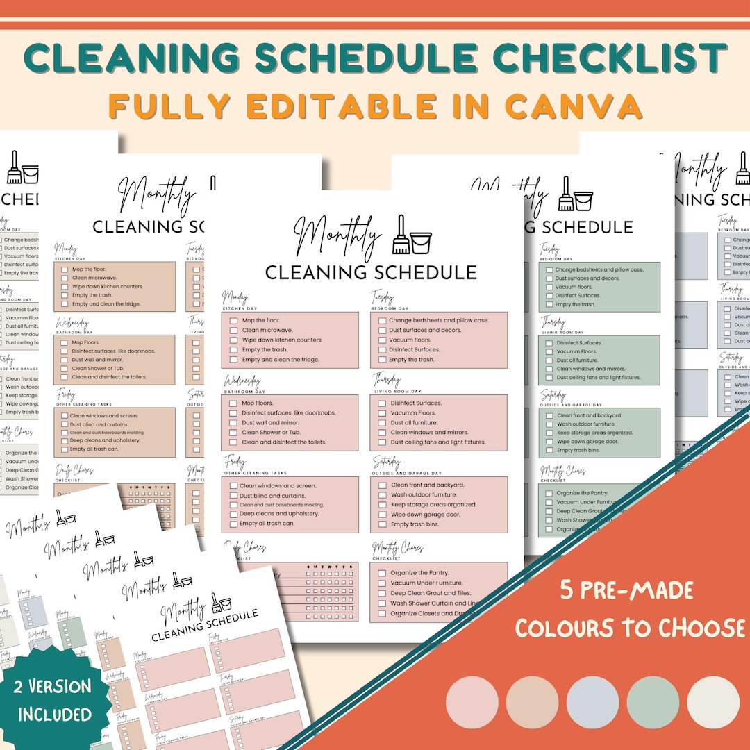 Simple House Cleaning Schedule, Monthly Cleaning Checklist, Weekly ...