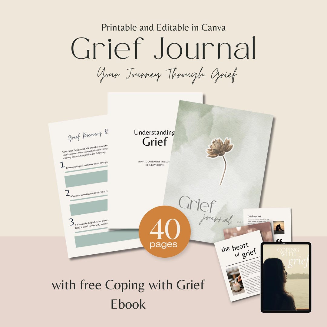 Editable Grief Journal for Healing, Coping With Grief Diary, Therapy ...