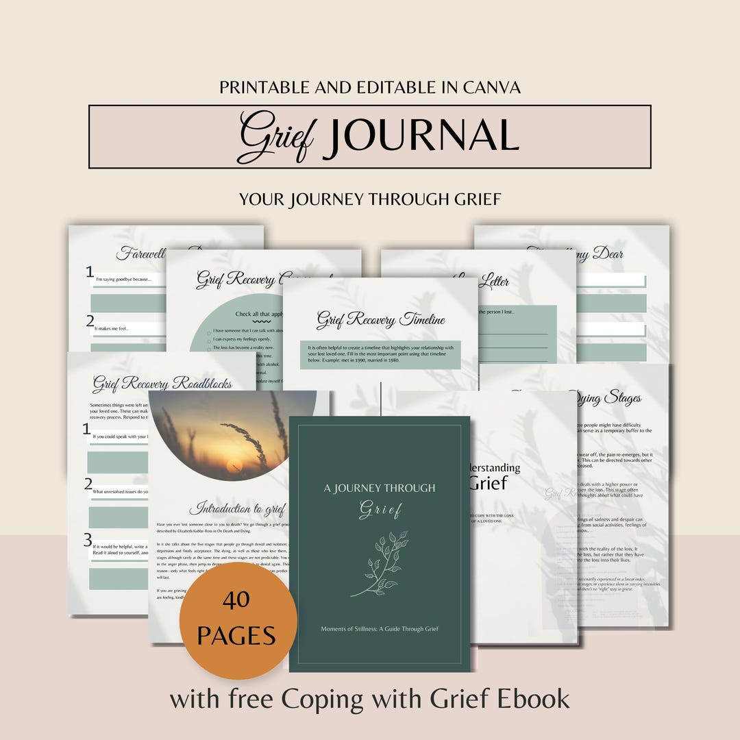 Comforting Guided Grief Journal, Understanding Stages of Grief, Loss of ...