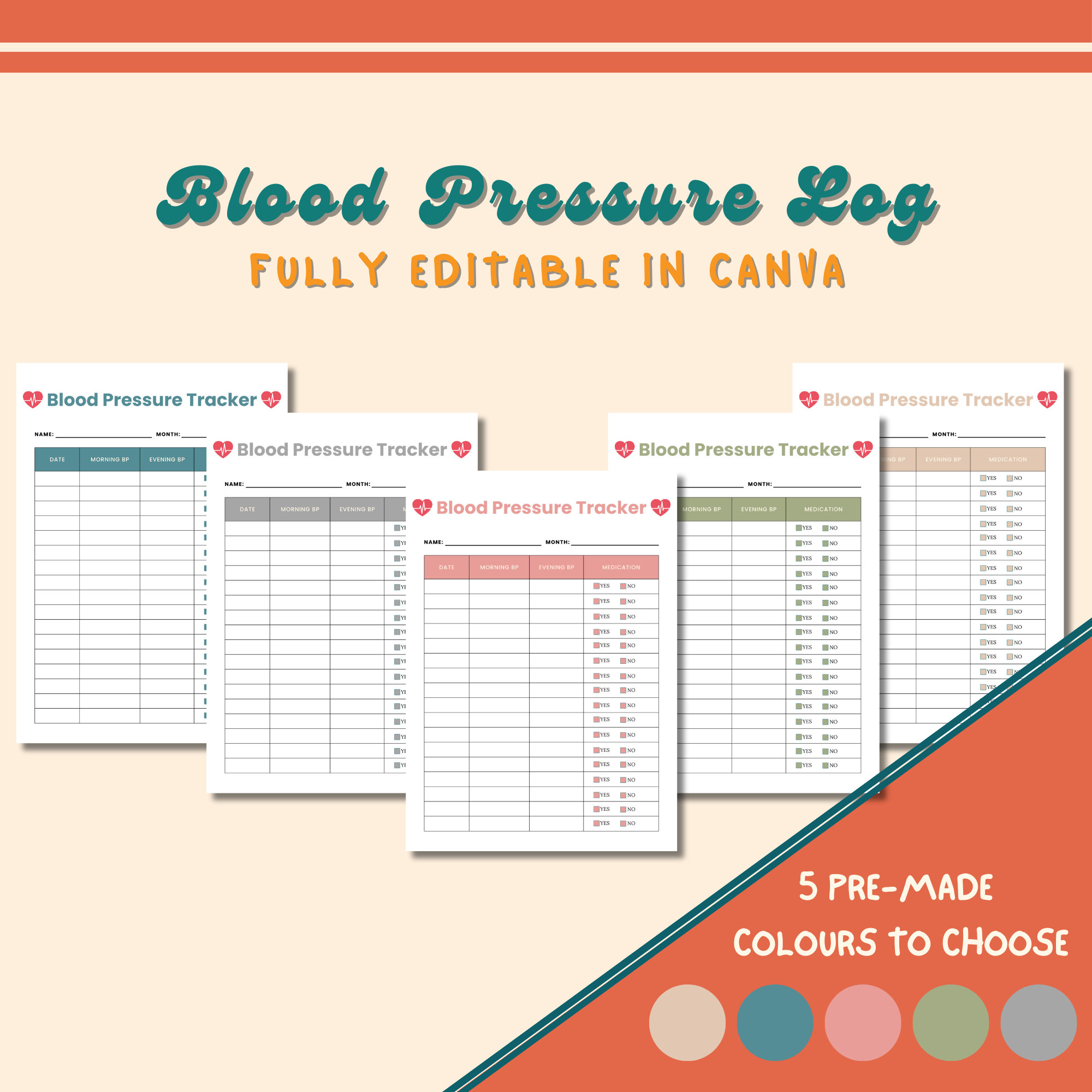 Editable Blood Pressure Chart for High Blood and Low Blood, Hypotension ...