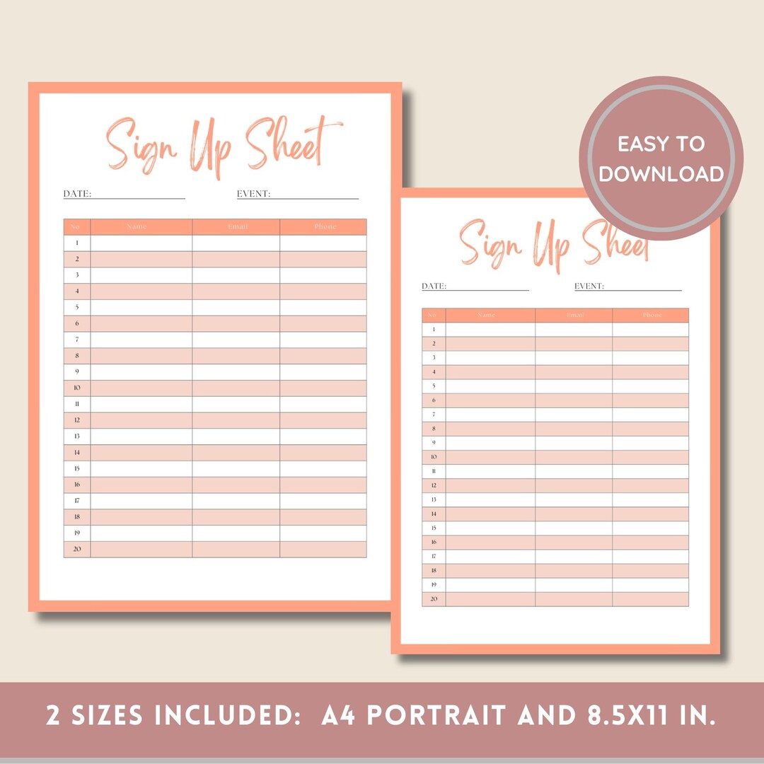 Pastel Sign up Template for Event Program, Attendance Sign up for ...