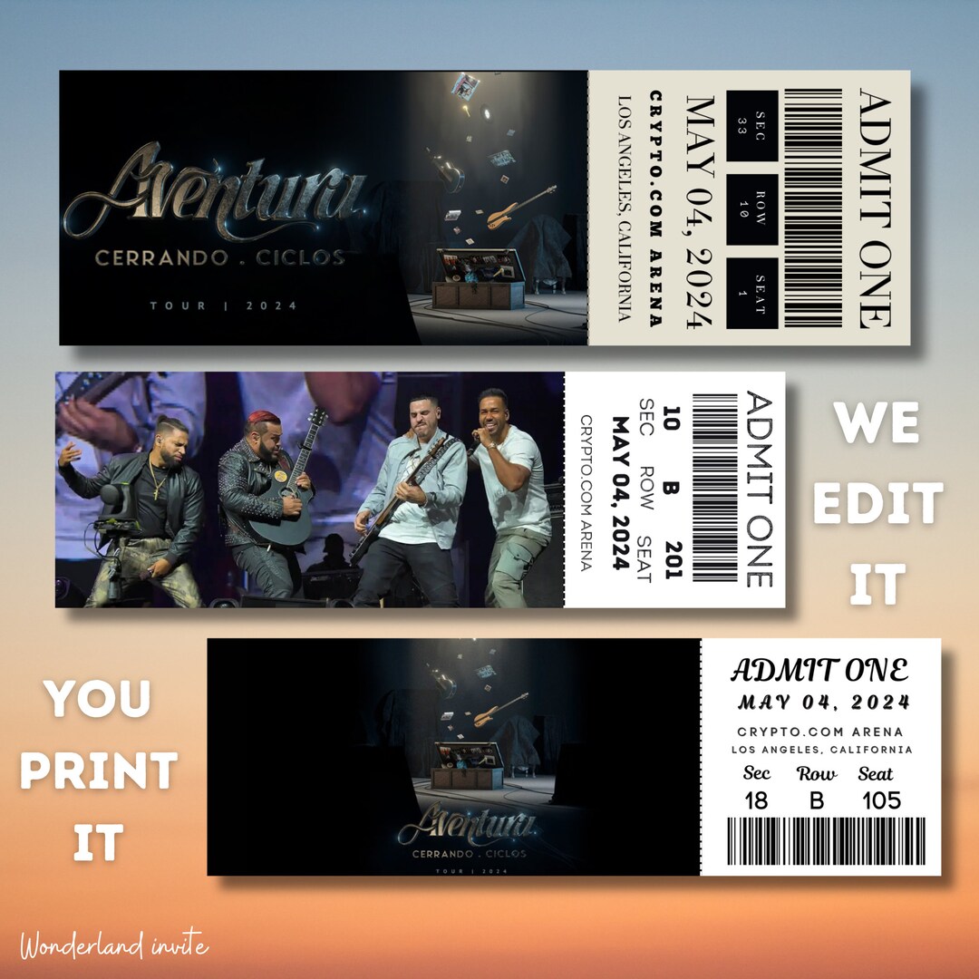 Printable AVENTURA Ticket the 2024 Cerrando Ciclos Tour, Music Concert ...