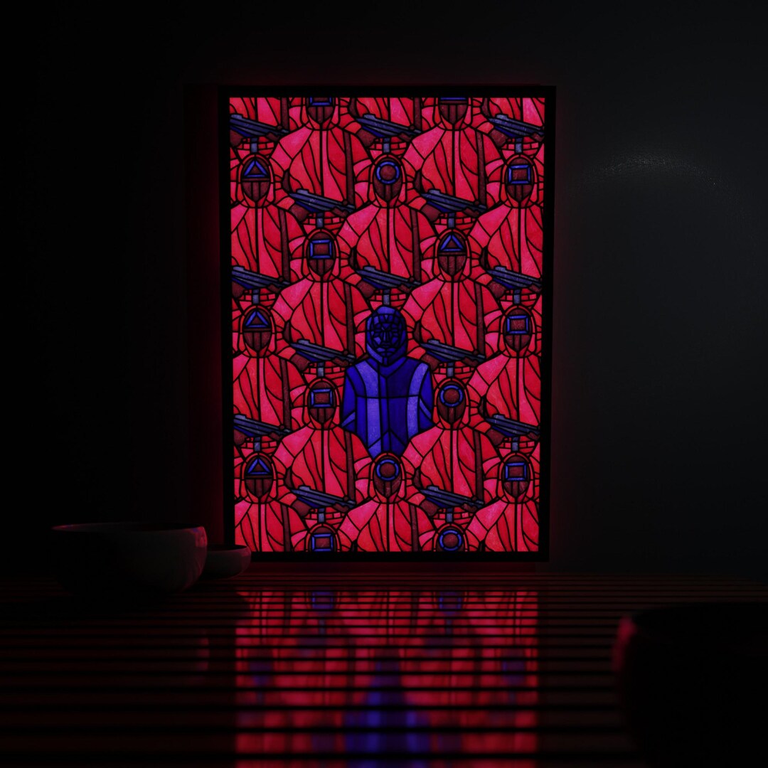 Stained Glass-style Squid Game Artwork — Front Man With Masked Henchmen ...