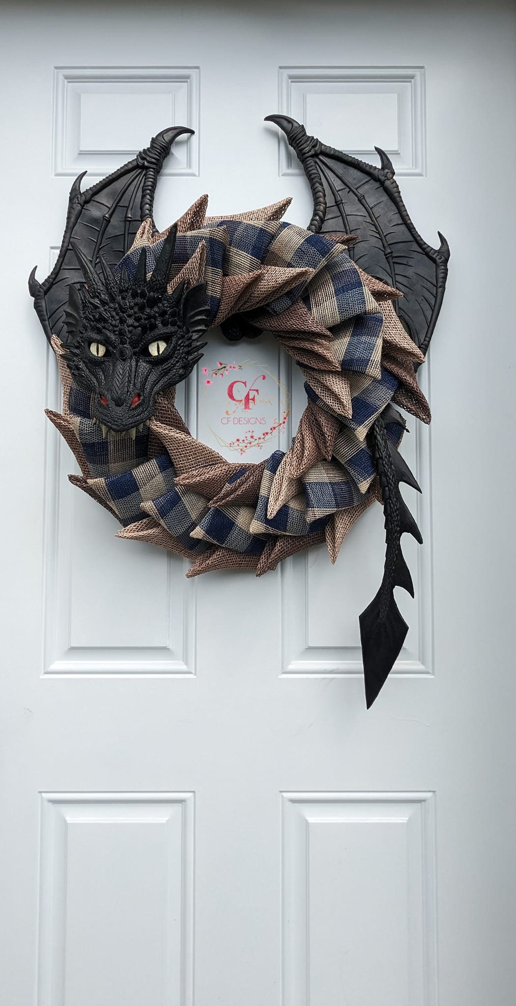 Black Dragon Wreath, Blue Kilted Dragon Wreath, Mystical Wreath, Dragon ...