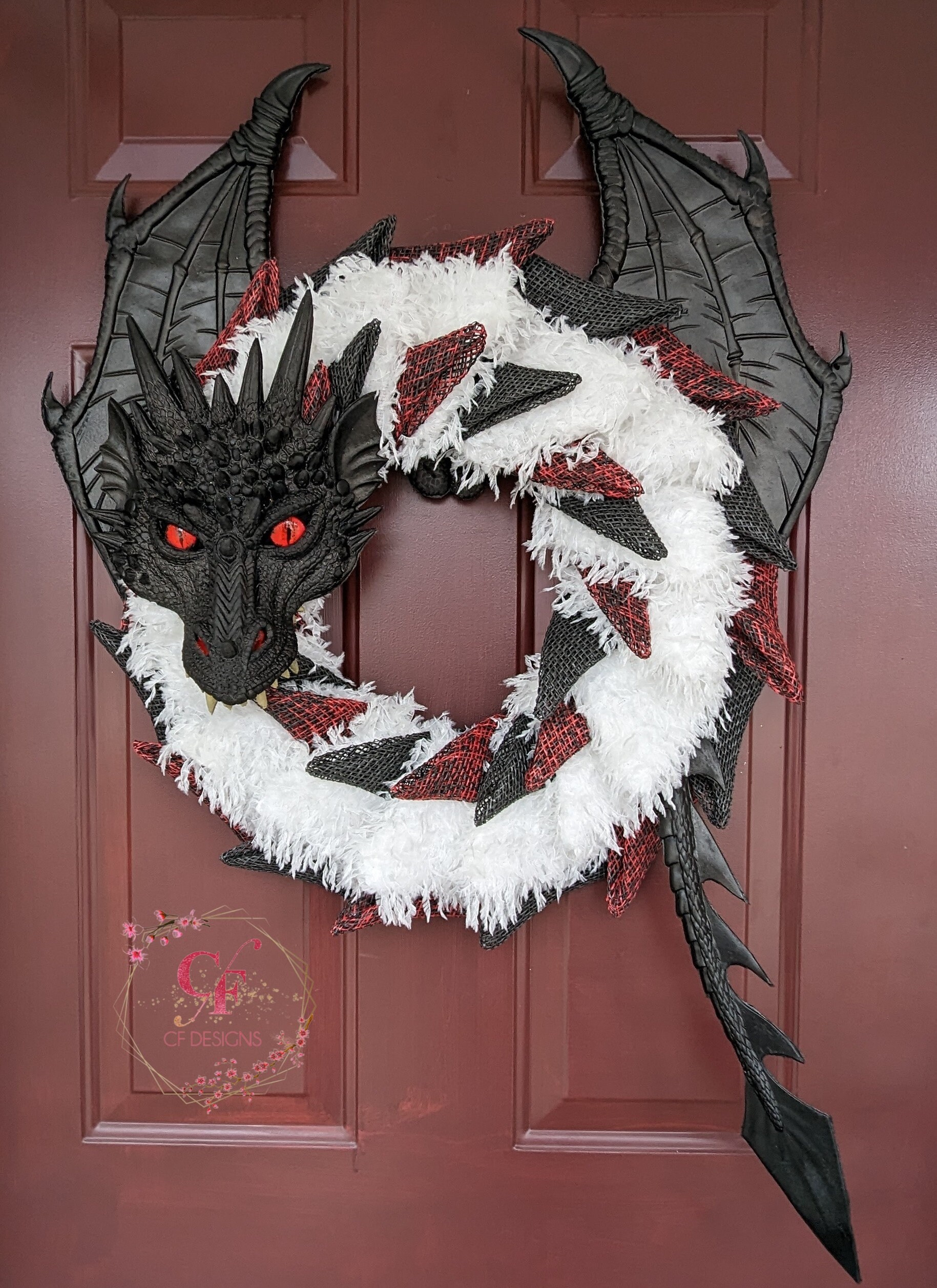 Black Dragon Wreath, Black Dragon, White Feather Tassel Wreath ...