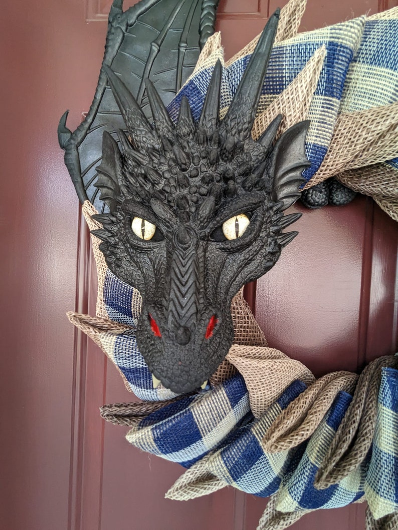 Black Dragon Wreath, Blue Kilted Dragon Wreath, Mystical Wreath, Dragon ...