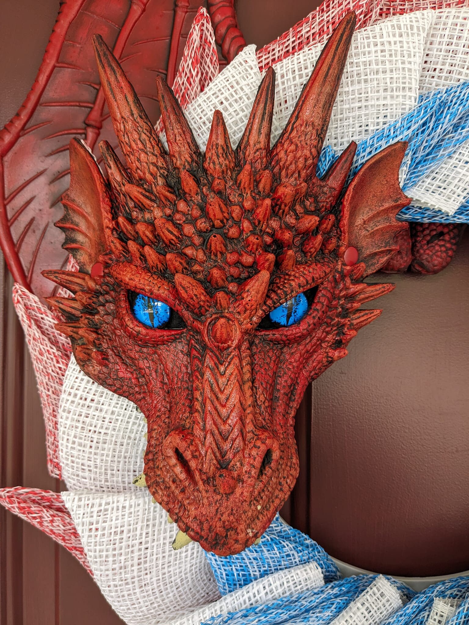 Patriotic Dragon, Dragon Wreath, Red, White and Blue, Front Door Wreath ...