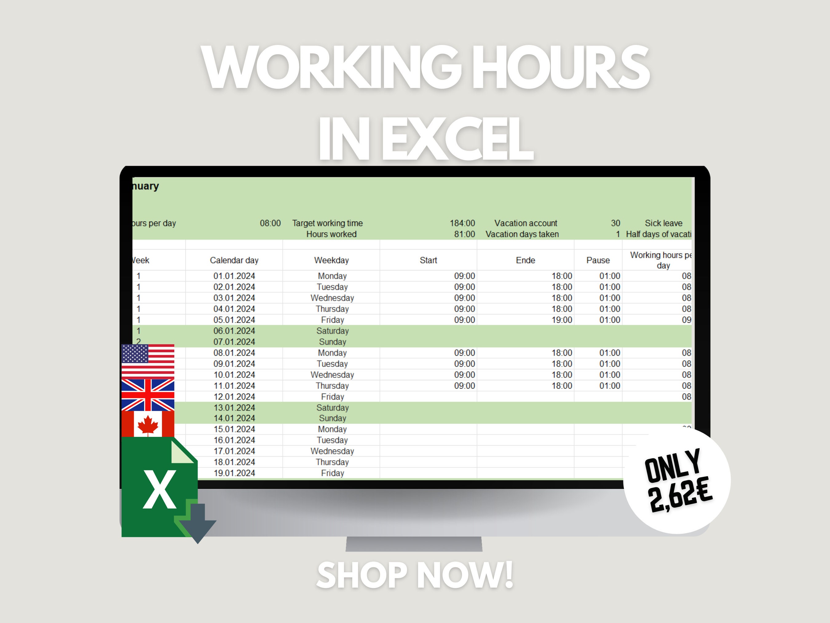 Time Tracking 2024 | Excel Template | #exceltemplate #workinghours #workmanagement - Etsy
