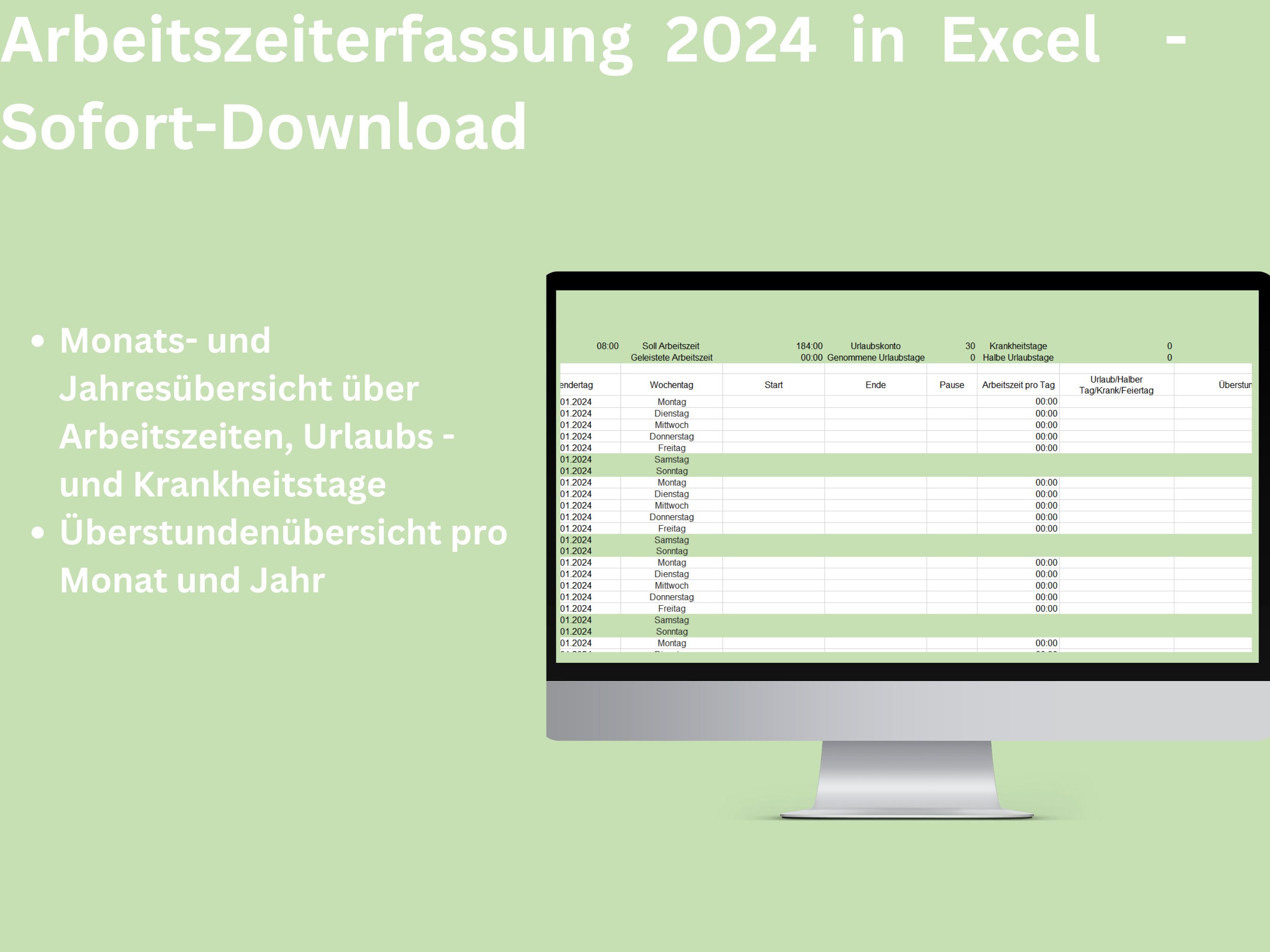 Working Time Recording 2024 Excel Template timesheet excel Template ...