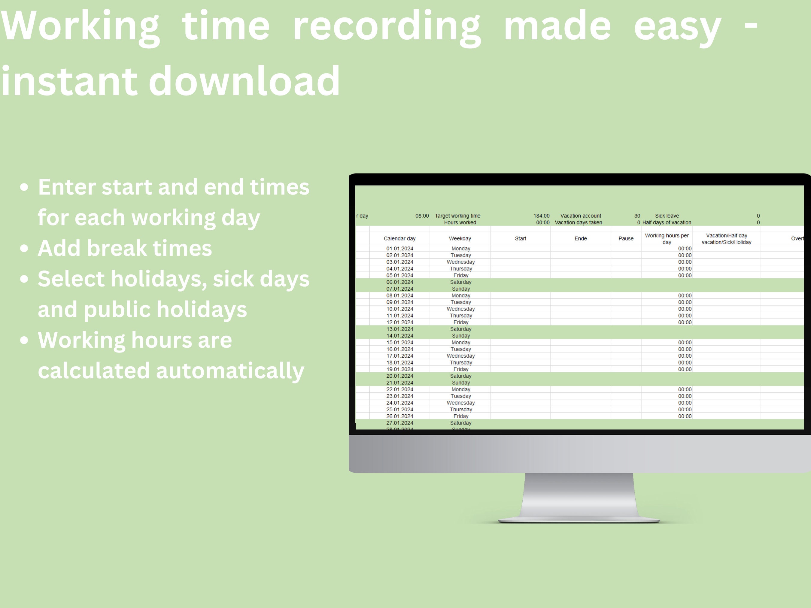 Time Tracking 2024 Excel Template exceltemplate workinghours workmanagement - Etsy