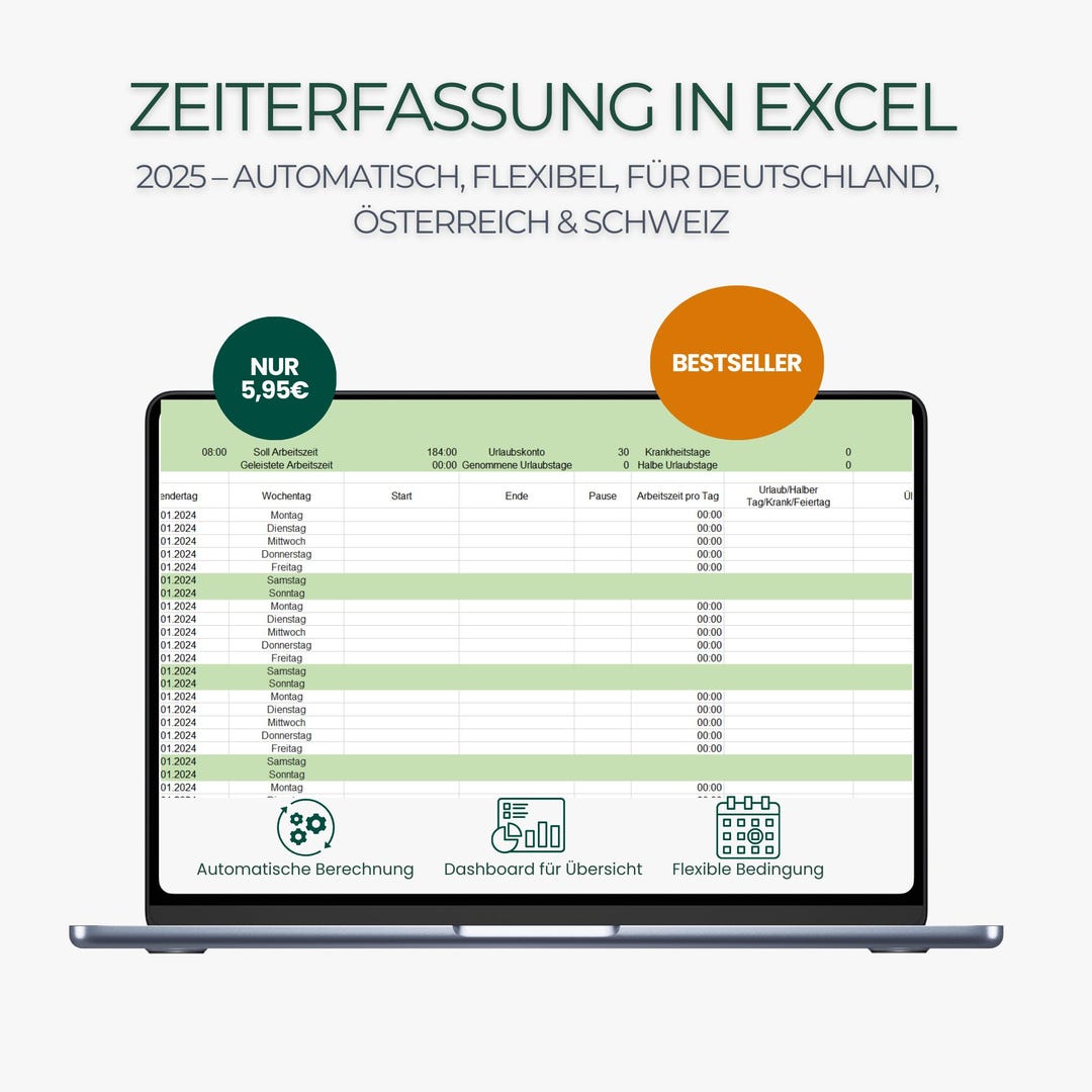 Arbeitszeiterfassung 2026 | Excel Vorlage | #Stundenzettel # ...