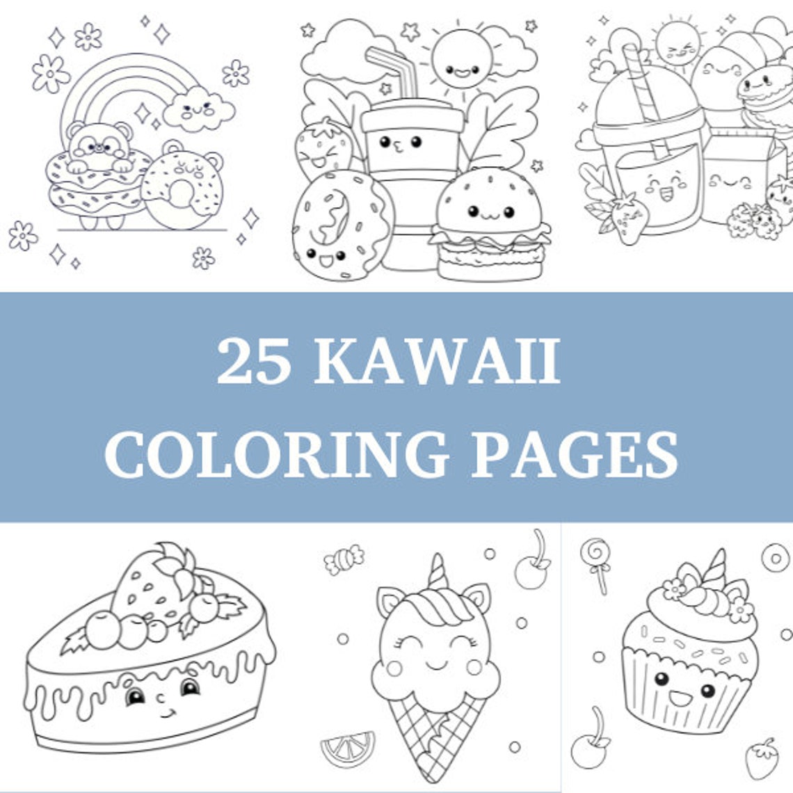 25 Cute Kawaii Coloring Pages for Kids Printable - Etsy