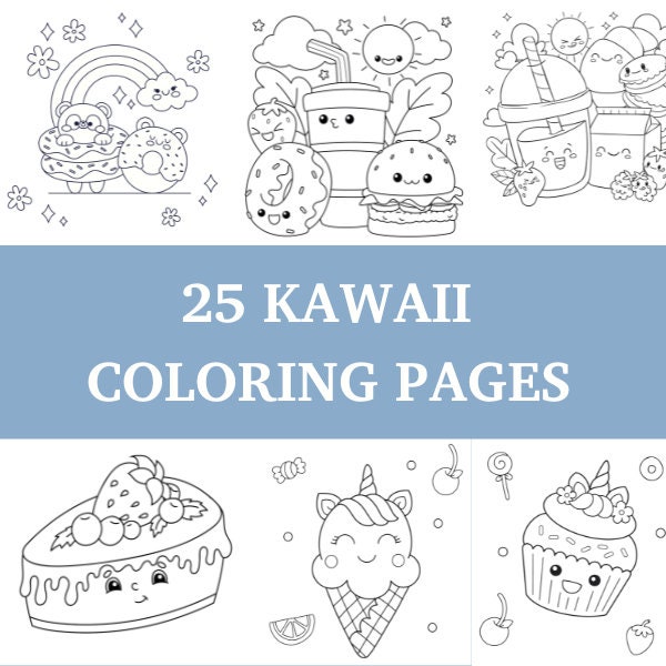 25 Cute Kawaii Coloring Pages for Kids Printable - Etsy