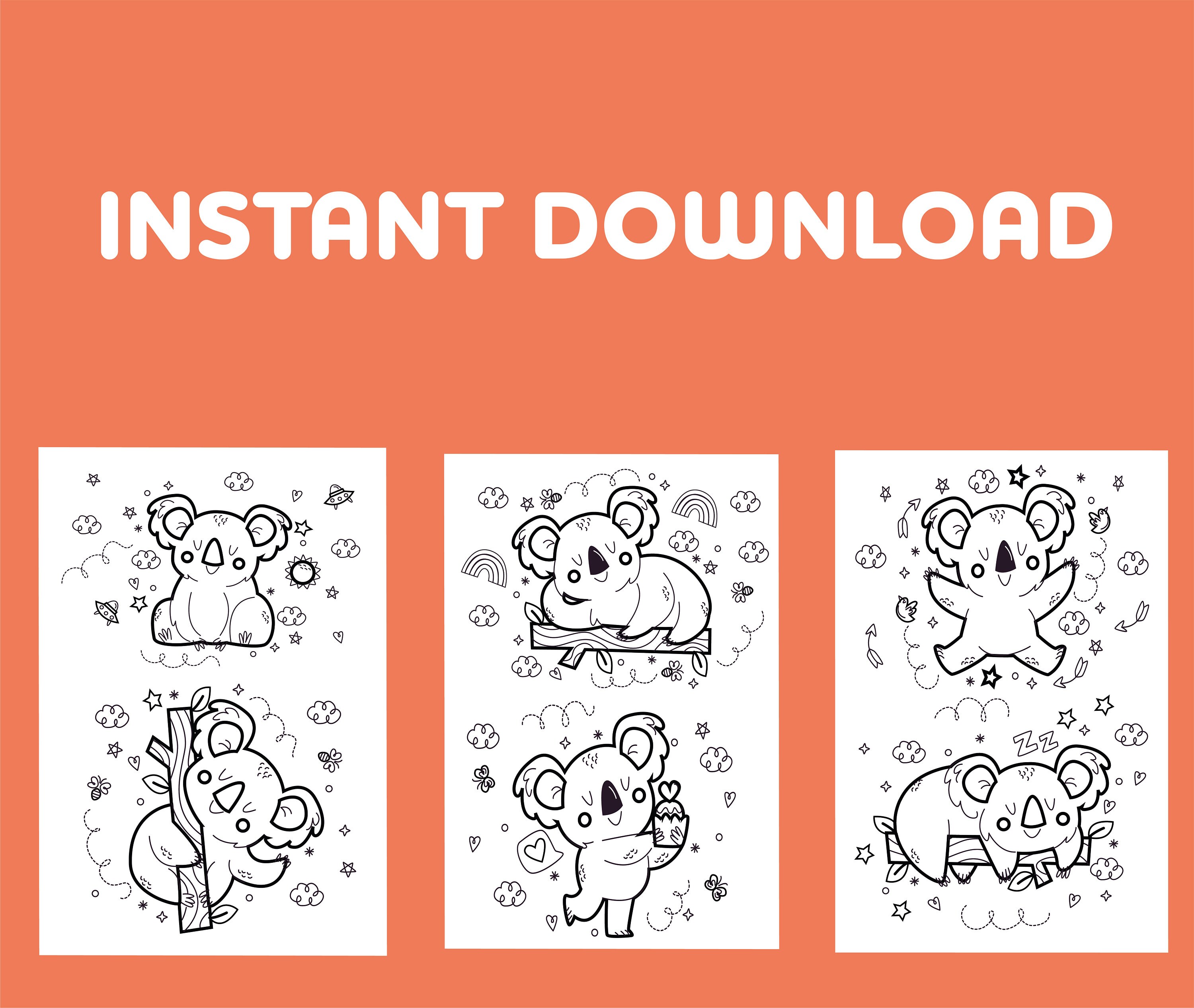 Cute Koala Coloring Scenes Pages for Kids Toddlers Easy Coloring Book ...