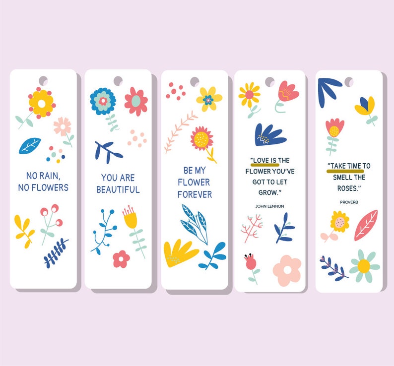 Printable Bookmarks Flowers Cute Quotes - Etsy